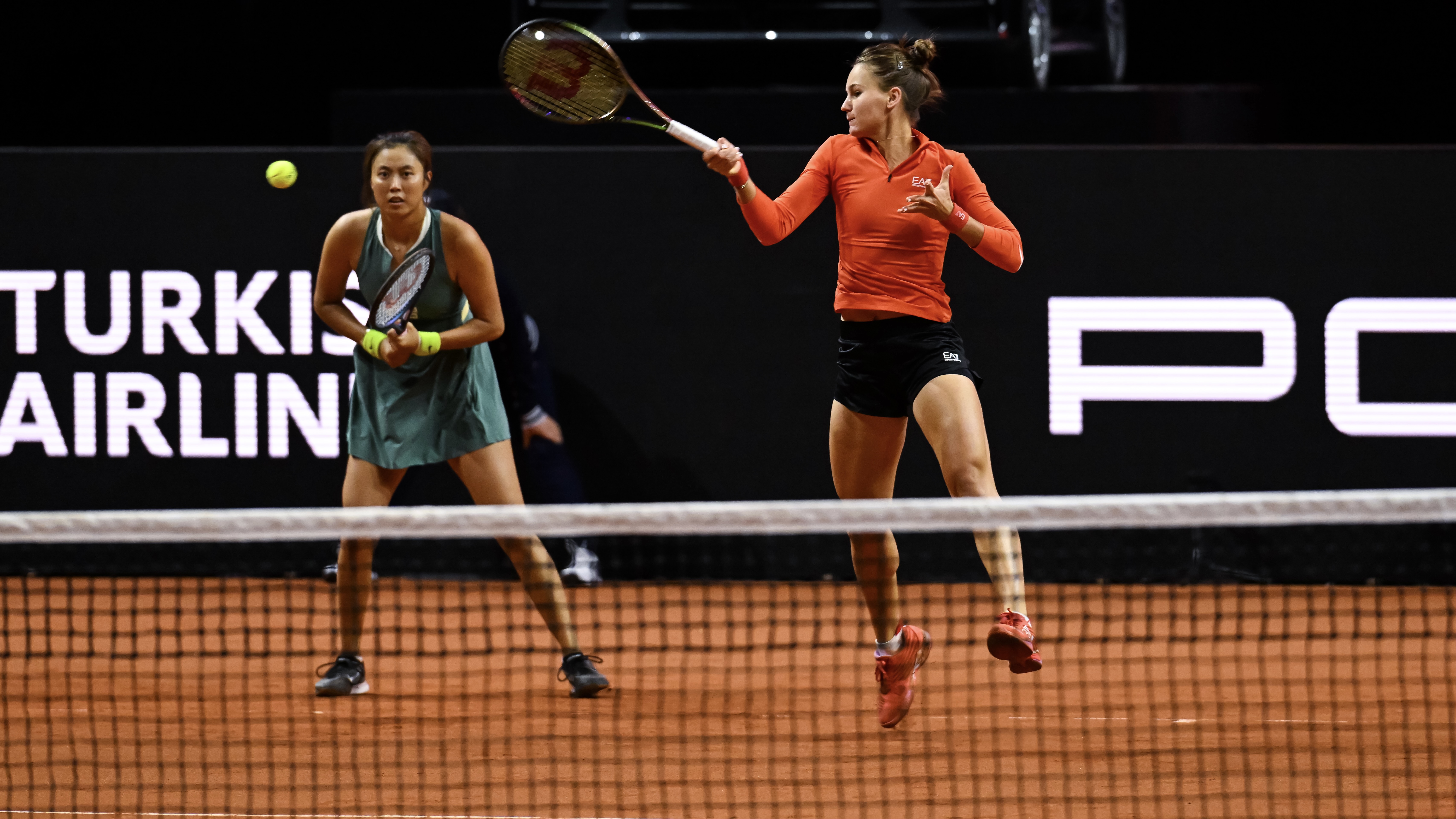 Elena Rybakina and Marta Kostyuk in the final in the Porsche Arena ...